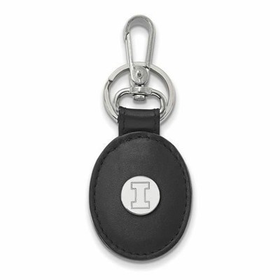 SS Rh-p University of Illinois Black Leather Oval Key Chain | eBay