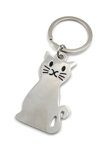 Keychain Flat Cat Silver Metal Pendant Charm | eBay