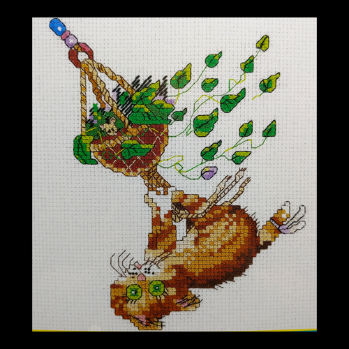 Janlynn Crazy Cat Cross Stitch Kit - 5x7 vtg Brown Green Eyes Hanging ...