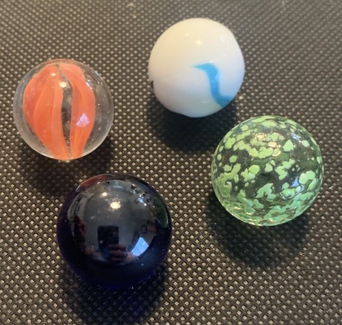 Vintage Lot (4) Shooter Marbles: White-Blue-Purple Slag: Orange & Clear ...