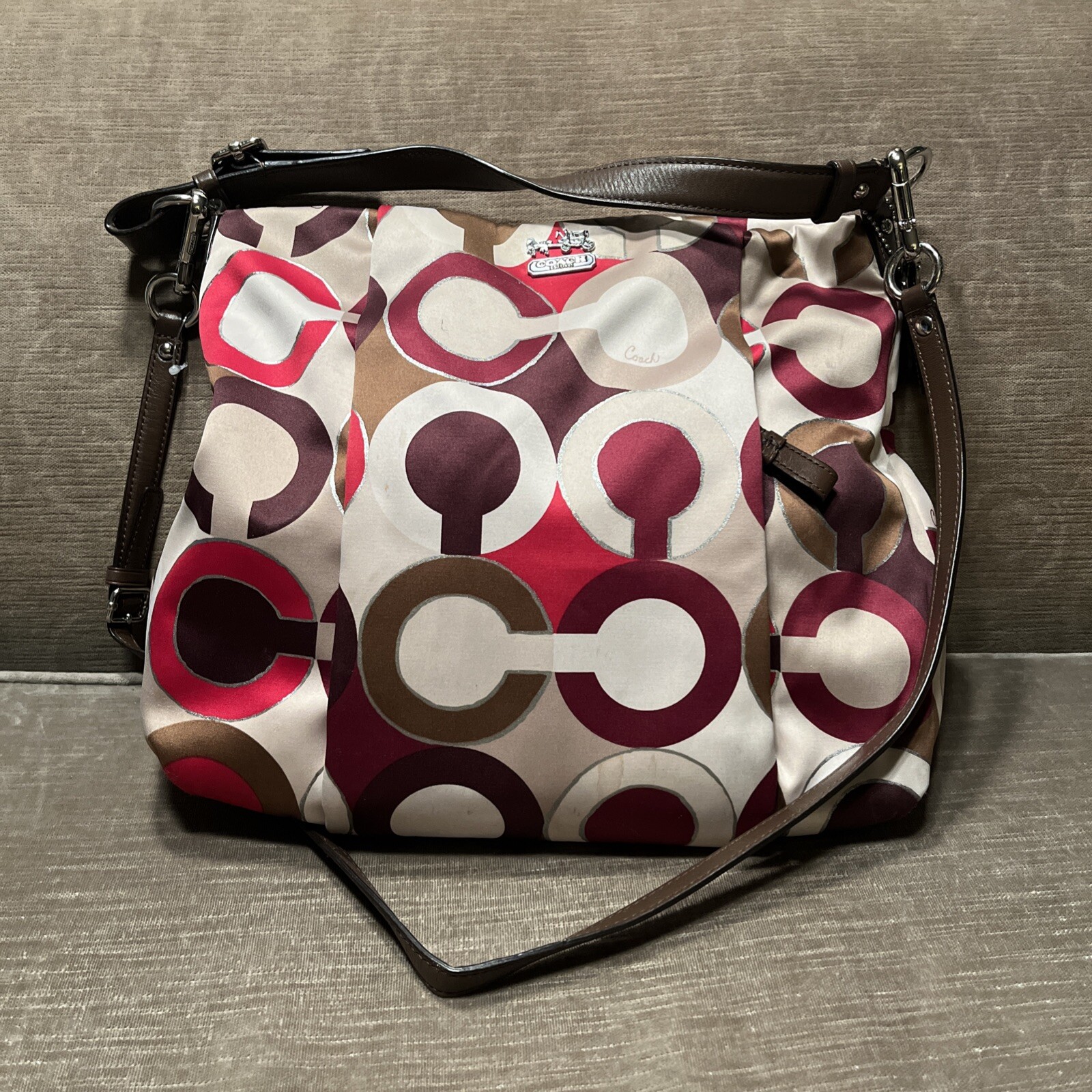 COACH Madison Box Op Art Cream/purple Canvas Large Sh… - Gem