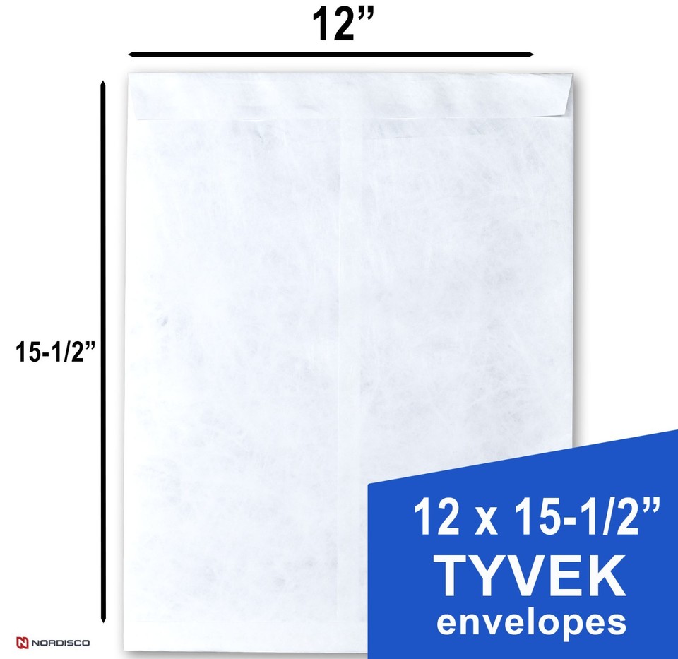 Tyvek Envelopes 12 x 15-1/2" White, Self-Stick, Pack of 15, FREE ...