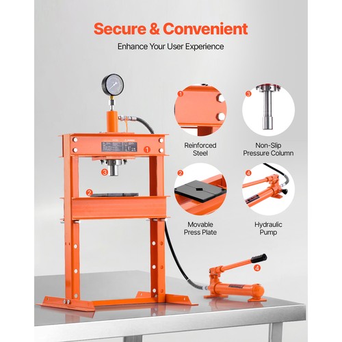 10 Ton Hydraulic Shop Press with Pressure Gauge & Press Plates for Bending