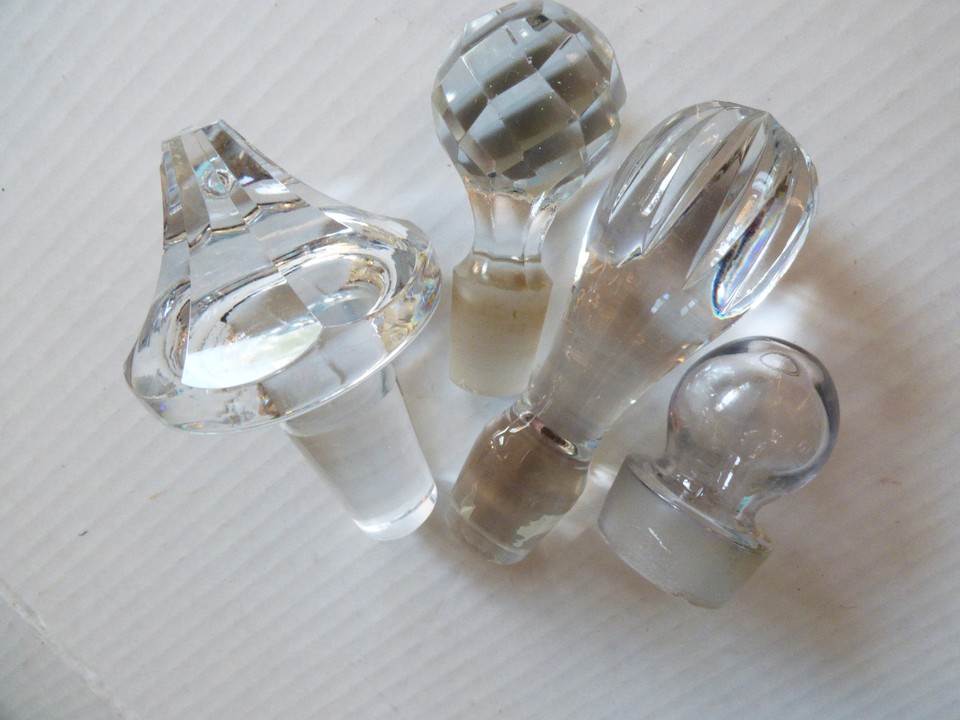 VTG Mixed Lot 4 VTG CLEAR CRYSTALL GLASS STOPPERS DECANTER MEDICINE ...