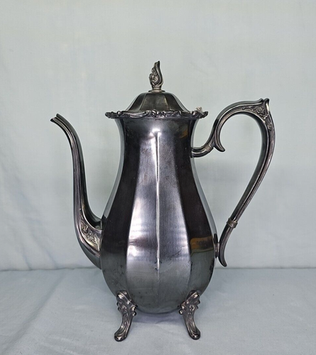 Teapot Silver Plate Coffee Pot Tarnished Footed MAGIC ROSE 9601 Rogers ...