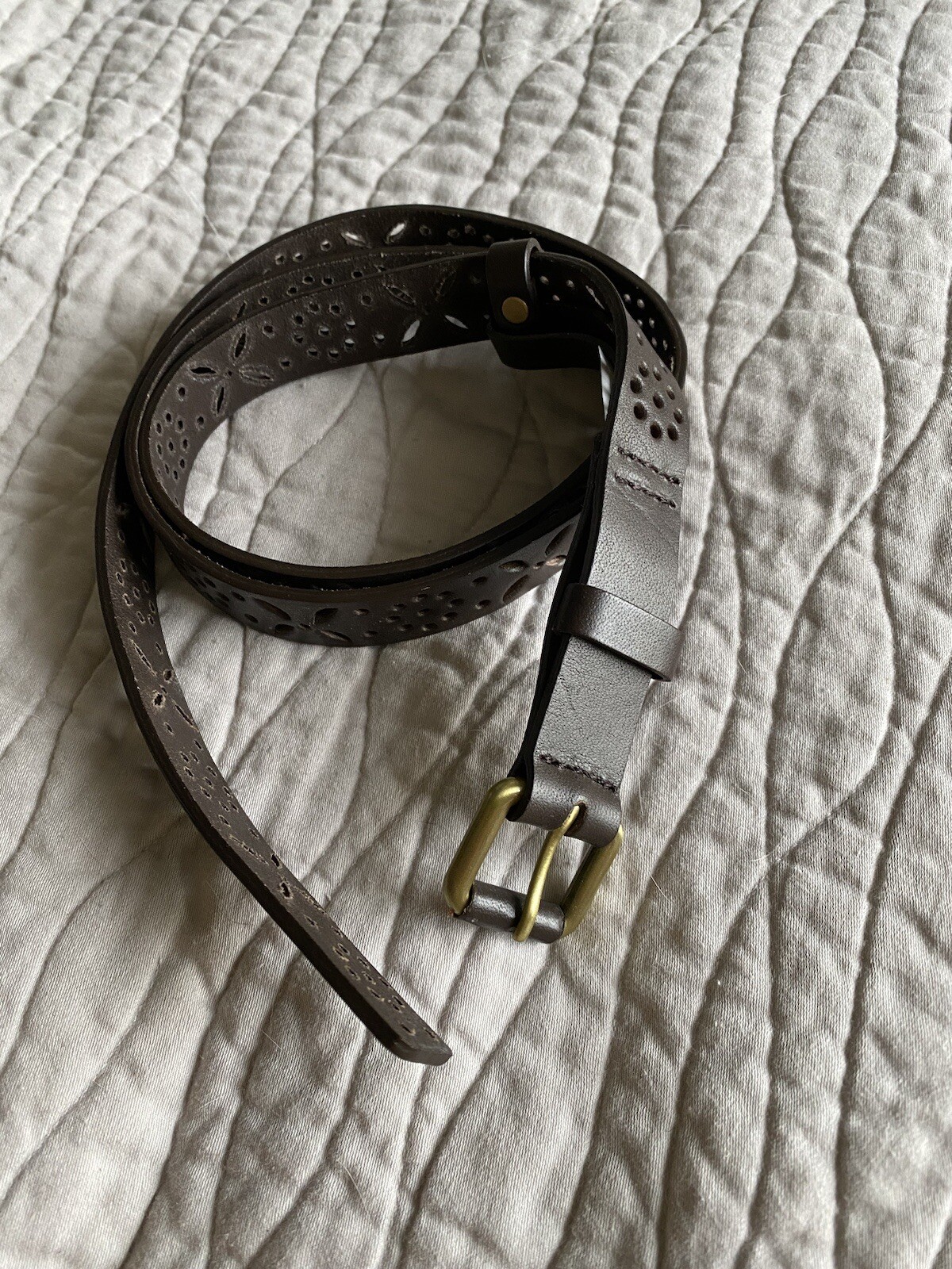 Boden Belt brown perforated Med Brass Buckle - Gem