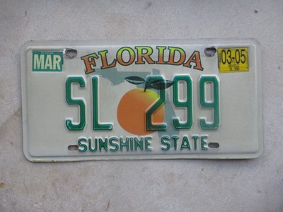 Florida 2005 vanity license plate # SL 299 | eBay