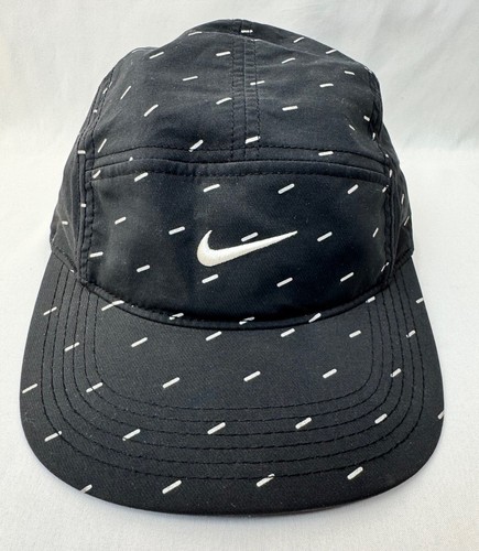 NIKE AW84 DRI-FIT 5 PANEL HAT CAP BLACK REFLECTIVE SWOOSH TINY SQUARE ...
