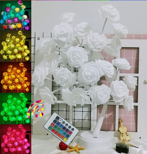 Night Light 16 Colors Changing Rose Flower Tree Table lamp with 4petals ...
