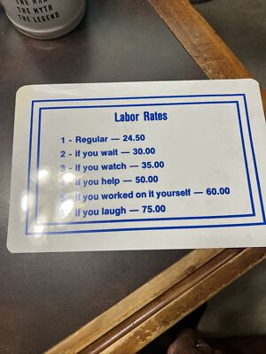 Vintage Automotive Dealership Plastic False Labor Rates Sign | eBay