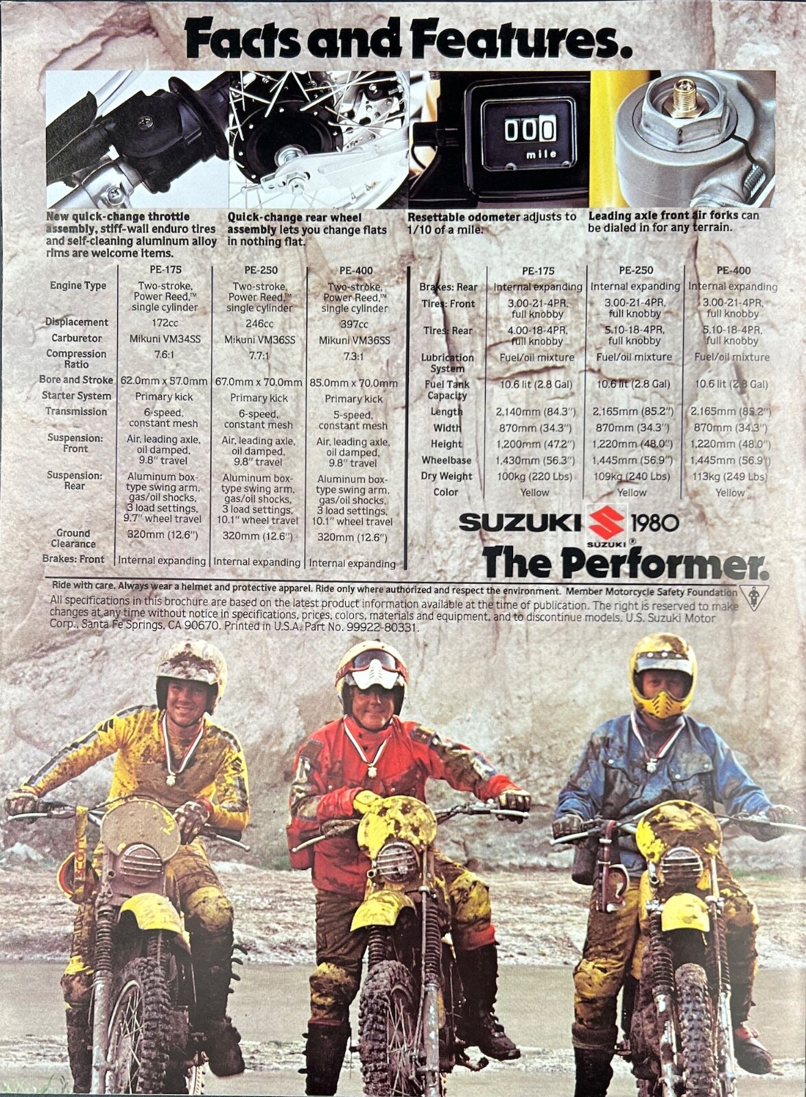 1980 Suzuki PE175 PE250 PE400 Enduro 4 page brochure-PE-175 PE-250 PE ...