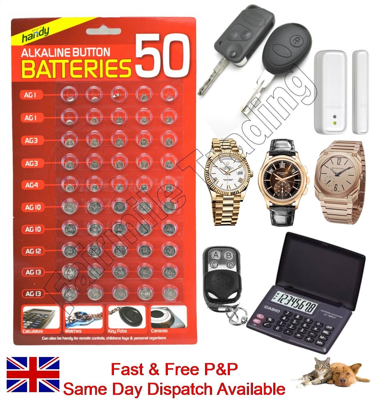 50 Alkaline Button Batteries Cell Watch Key Fobs Toy AG1 AG3 AG4 AG10 ...