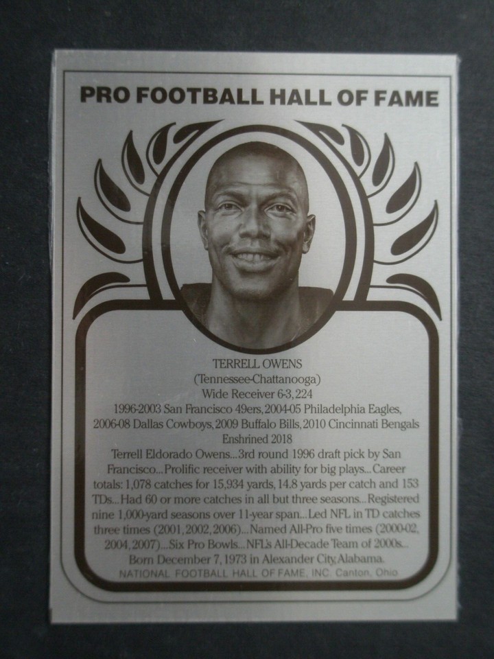 Pro Football Hall of Fame Metal Metallic Bust Cards Mint Aluminum - NFL ...