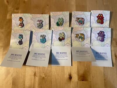 FULL SET of 10 pins Dragons and Beasties enamel pin brand new Dice ...