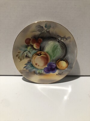 Fruit & Vegetable Wall Plate Hand Painted Ceramic Japan Artist Signed Y ...