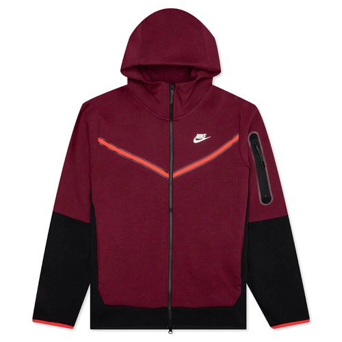 Nike Tech Fleece Hoodie Full Zip Hooded Dark Red Black Full Zip CU4489 ...