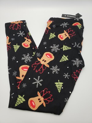 Soft Black Christmas Leggings with Rudolph Snowflakes and trees Size S ...