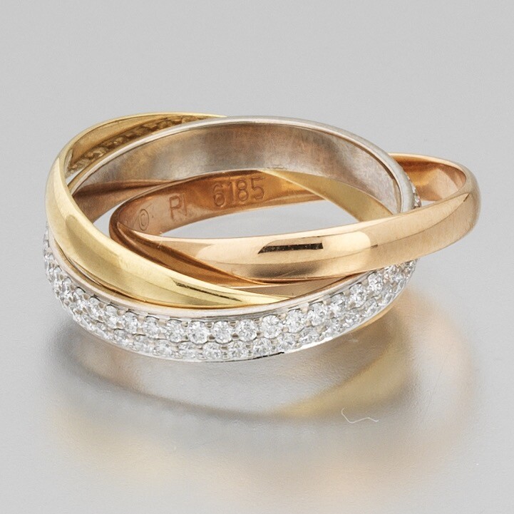 Cartier Multicolor Gold and Diamond Trinity Ring | eBay