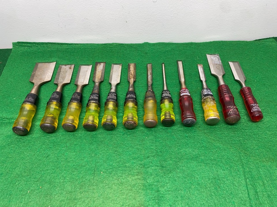 (12) Vtg Wood Chisels Stanley No. 60 + Pro, Millers Falls No. 30 + 1430 ...