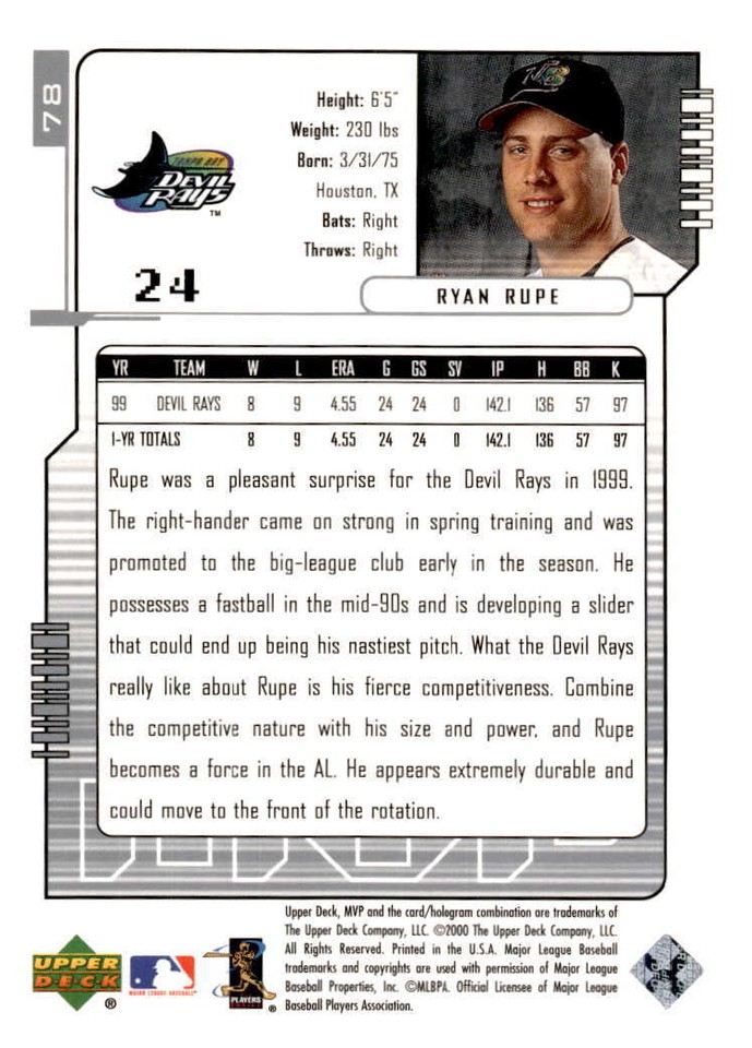 2000 Upper Deck MVP Silver Script Ryan Rupe 78 | eBay