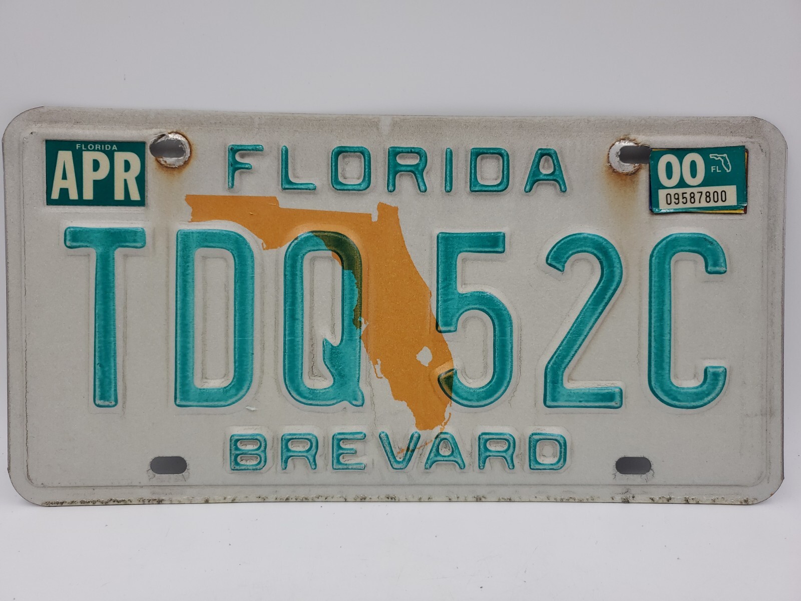 2000 Florida BREVARD COUNTY Car License Plate # TDQ 52C Green on White ...