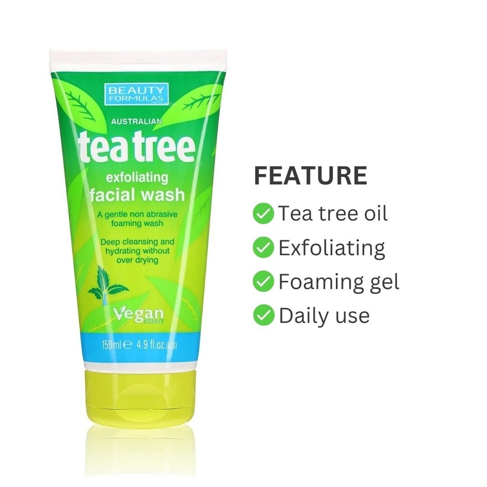 Beauty Formulas Tea Tree Exfoliating Facial Wash 150ml - Pack of 6 ...