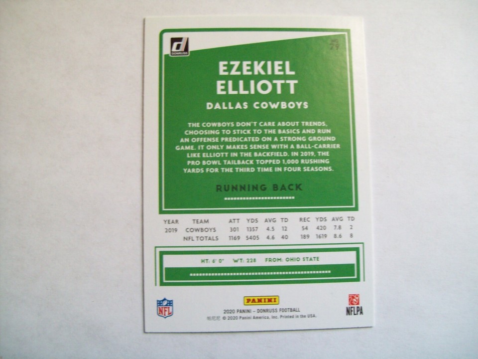 EZEKIEL ELLIOTT DALLAS COWBOYS 2020 Donruss #79 NFL FOOTBALL Zeke Zek ...