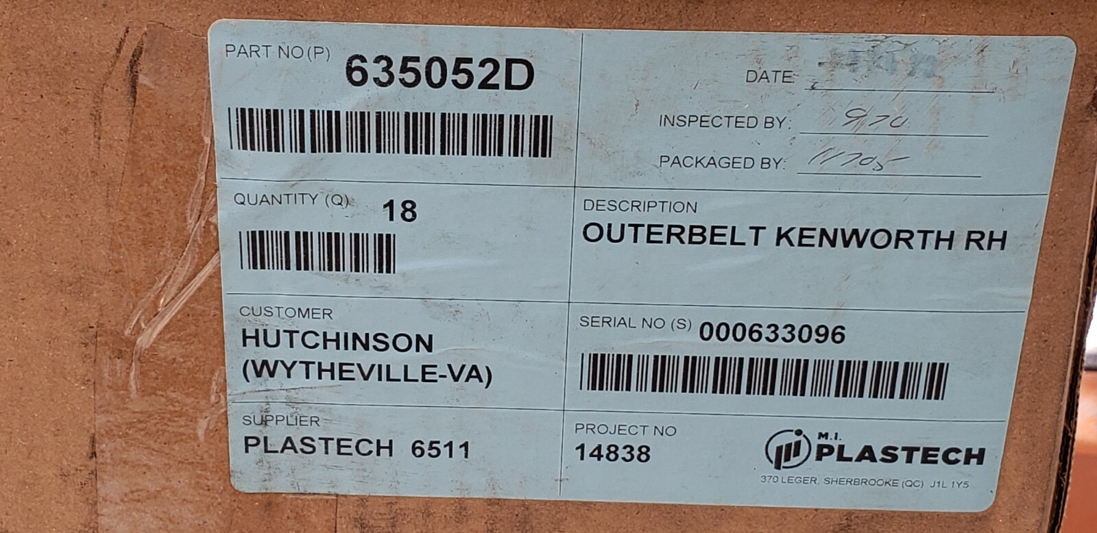 Genuine Paccar R42-1169 Door Window Glass Seal RH Passenger Outerbelt ...