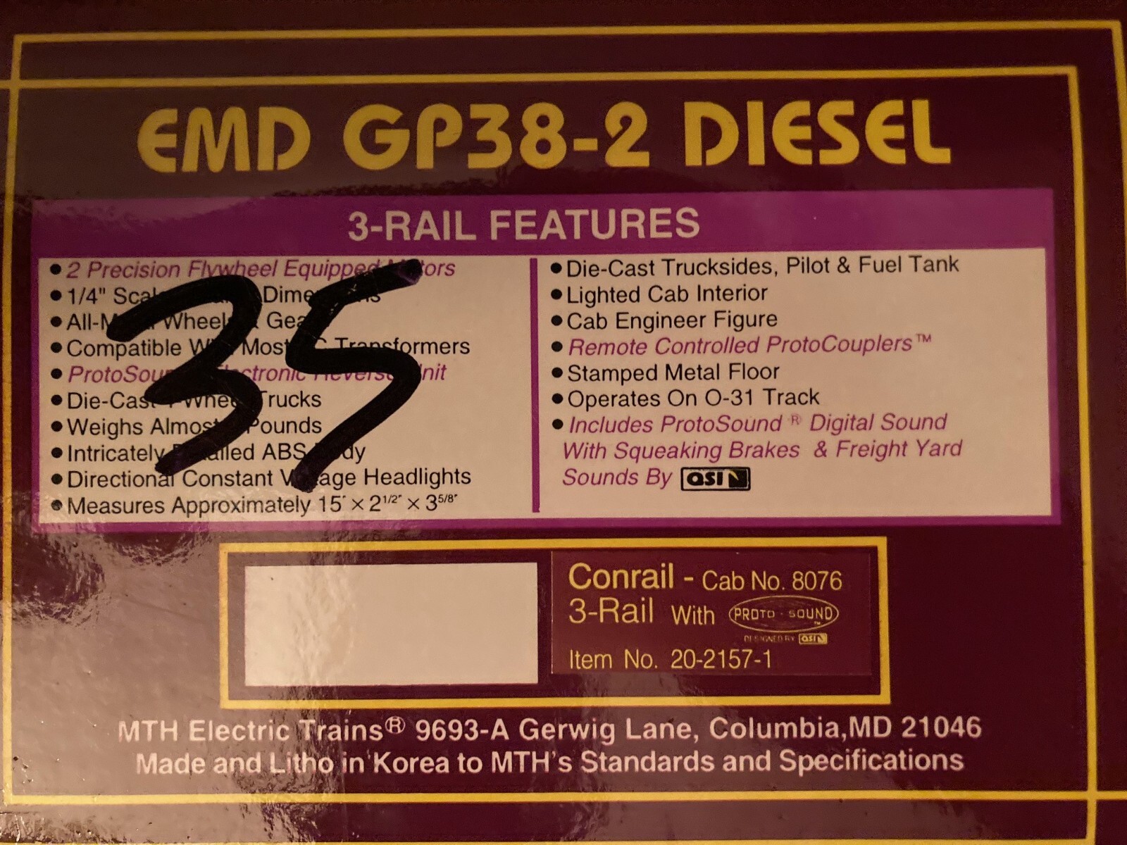 MTH 20-2157-1 Conrail #8076 EMD GP38-2 Diesel Very Lite Run Time | eBay