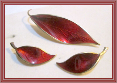 DAVID ANDERSEN - Norway - 1950s- Sterling - RED ENAMEL LEAF MOTIF ...