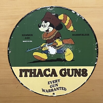 VINTAGE ITHACA GUNS PORCELAIN SIGN DISNEY FIREARMS SERVICE STATION PUMP ...