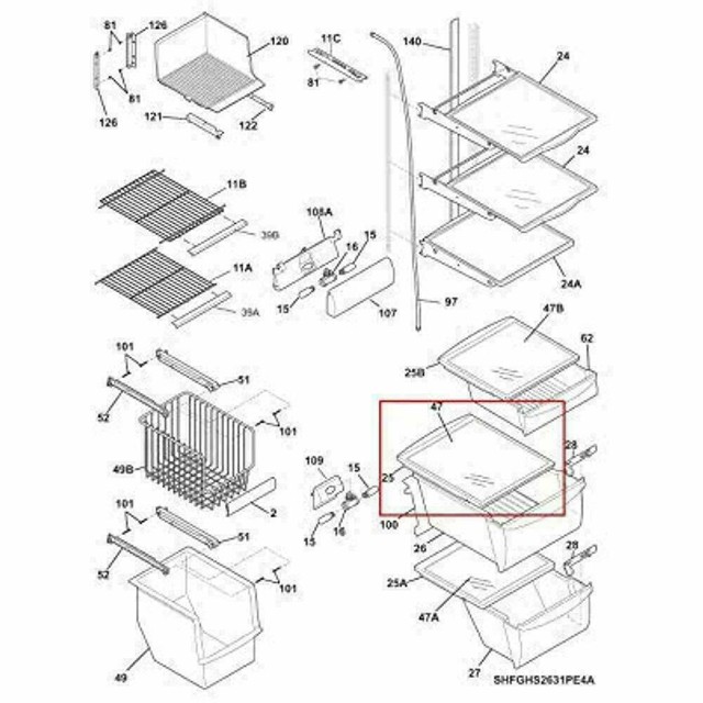 Fridge Upper Crisper Drawer Cover 240350702 Frigidaire Plhs269zcb2 ...
