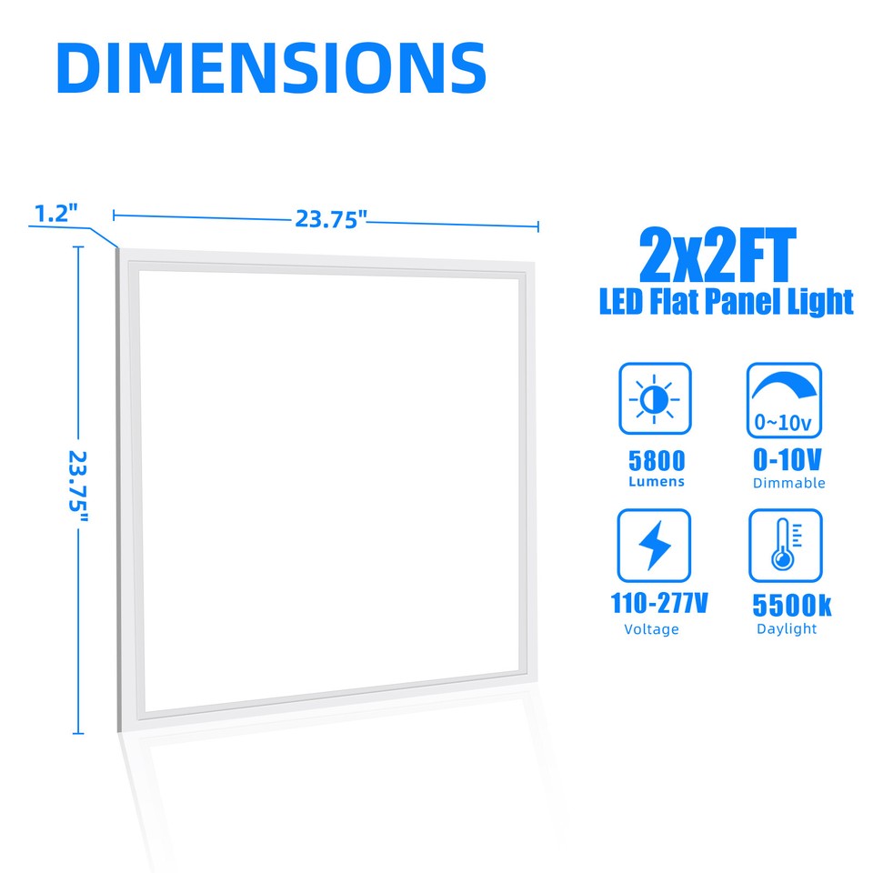 2x2 LED Flat Panel Light,45W 5000K Recessed Edge-Lit Drop Ceiling ...