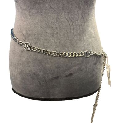 Michael Kors Silver Chain Belt Gunmetal Logo Hardware Designer Chain ...