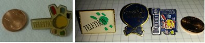 LOT 4 PIN'S PIN BADGE TELETHON JACADI EMAIL TV RADIO TBE PORT A PRIX ...