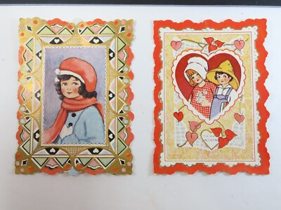 2 Antique Valentine Card Paper Cut Victorian 1920s Boy Girl Lot C8013 ...