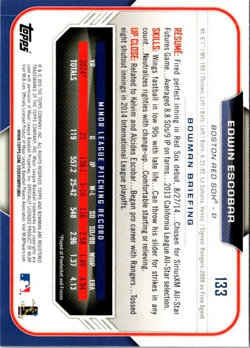 2015 Bowman Edwin Escobar #133 Boston Red Sox Baseball Card | eBay