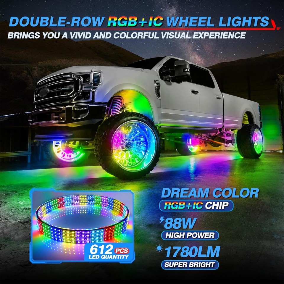 4pcs 17.5" RGB+IC Chasing Flow Double-Row LED Wheel Ring Rim Light For ...
