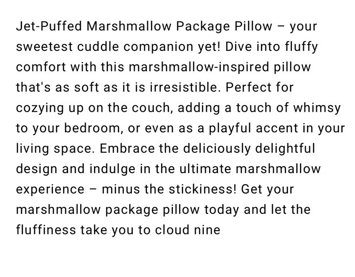 Jet-Puffed Marshmallow Package Pillow W/ Removable Plush Mini Marshmallows NEW | eBay