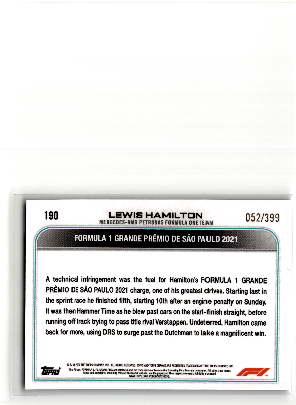 2022 Topps Chrome Formula 1 - Grand Prix Driver of the Day Lewis ...