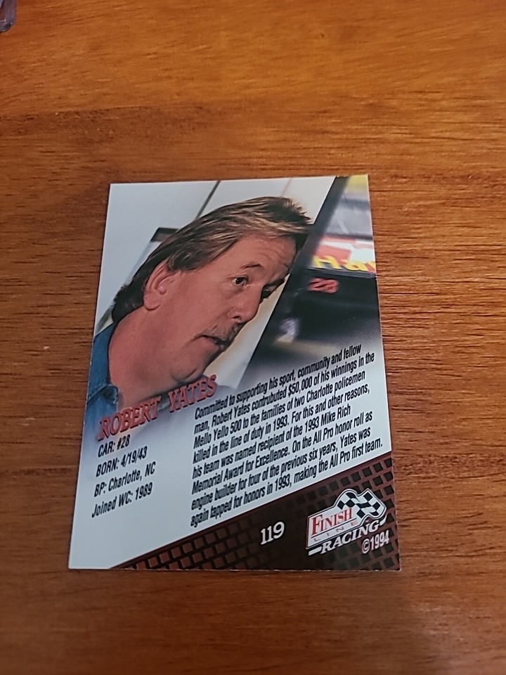 Nice 1994 Finish Line Racing Robert Yates Hand Signed Card #119 | eBay