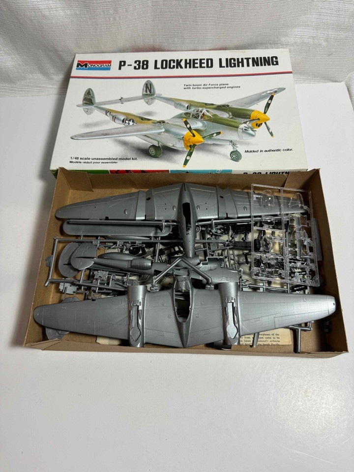 P-38 Lockheed Lightning airplane model kit Monogram in box 1/48 scale | eBay
