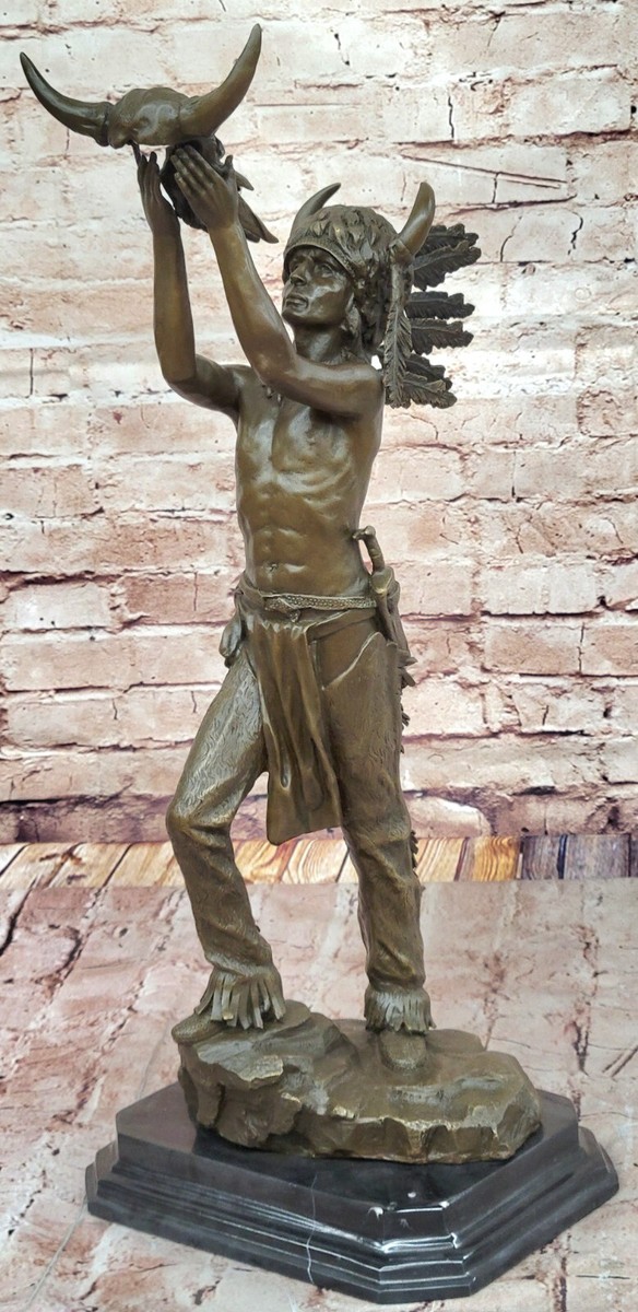 Large Native American Indian Warrior Bronze Sculpture