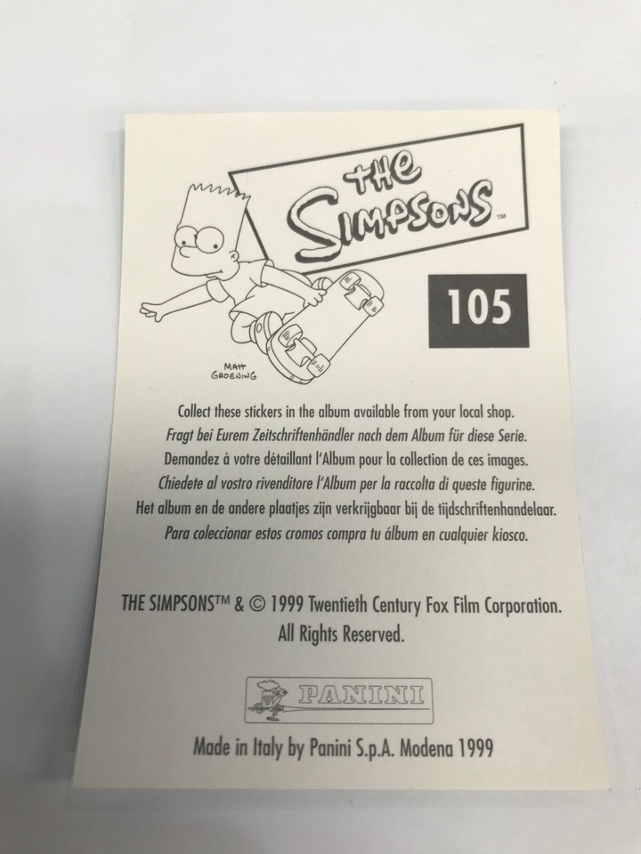 1999 PANINI THE SIMPSONS SPRINGFIELD COLLECTABLE STICKERS COLLECTION ...