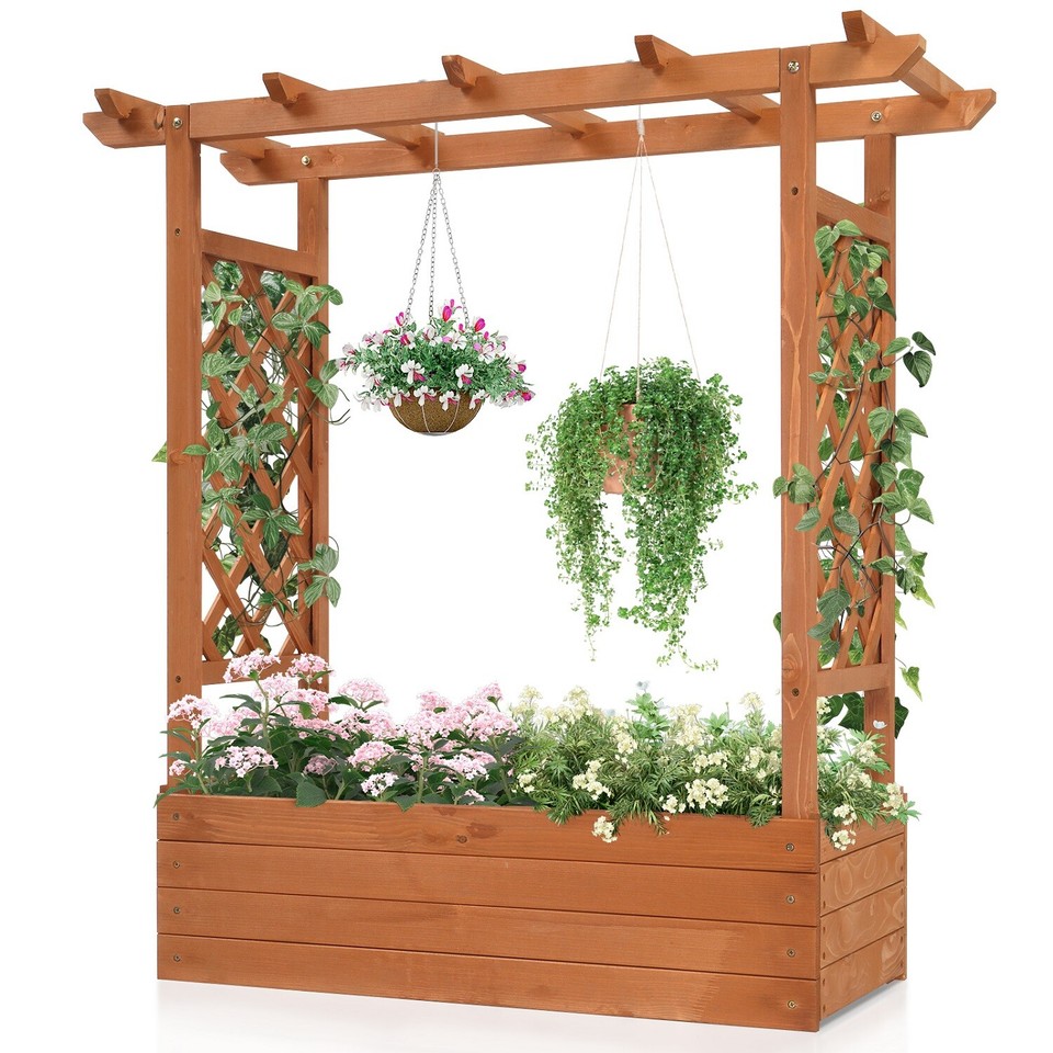 2 in 1 Planter Box Trellis Wood Raised Beds Vine Climbing Lattice for ...