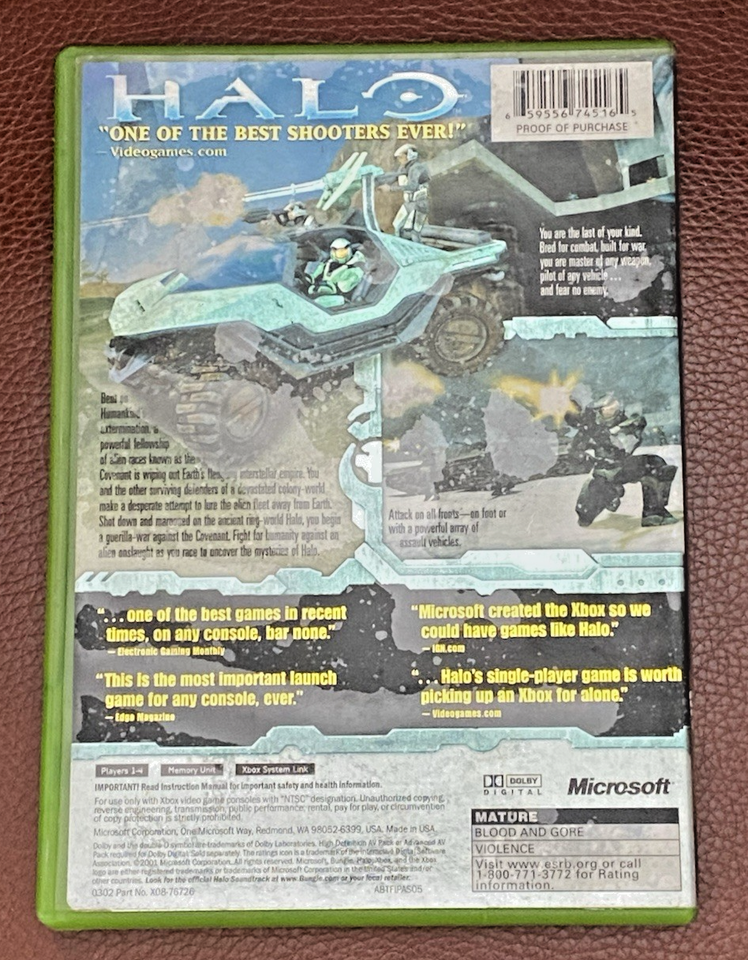 Halo: Combat Evolved CE (Original Xbox) First Print Launch Edition CIB ...