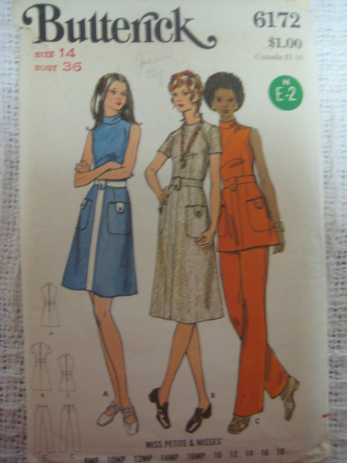 Vintage Butterick 6172 A-LINE DRESS SHAPED STANDING COLLAR Sewing ...
