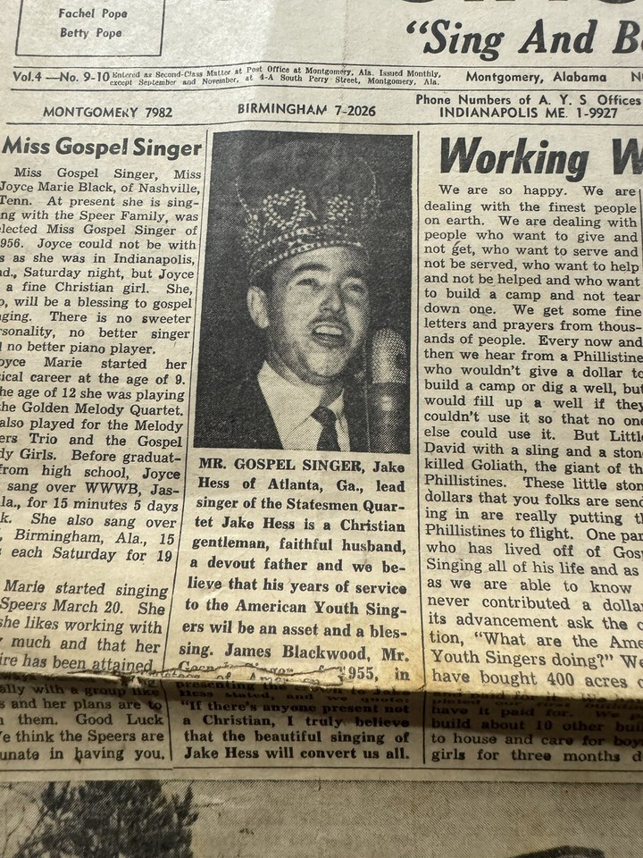 Southern Gospel Magazine Singing News Nov Dec 1955 Jake Hess Blackwood ...