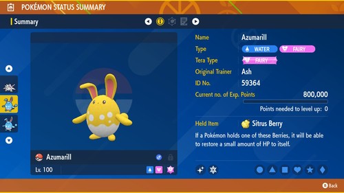 Pokemon Azumarill 6IV Trained 🌟Shiny🌟 & Non Shiny Best Stats Scarlet ...