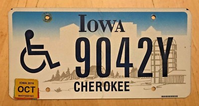 IOWA DISABLED HANDICAPPED PERSON LICENSE PLATE " 9042 Y " IA WHEELCHAIR ...